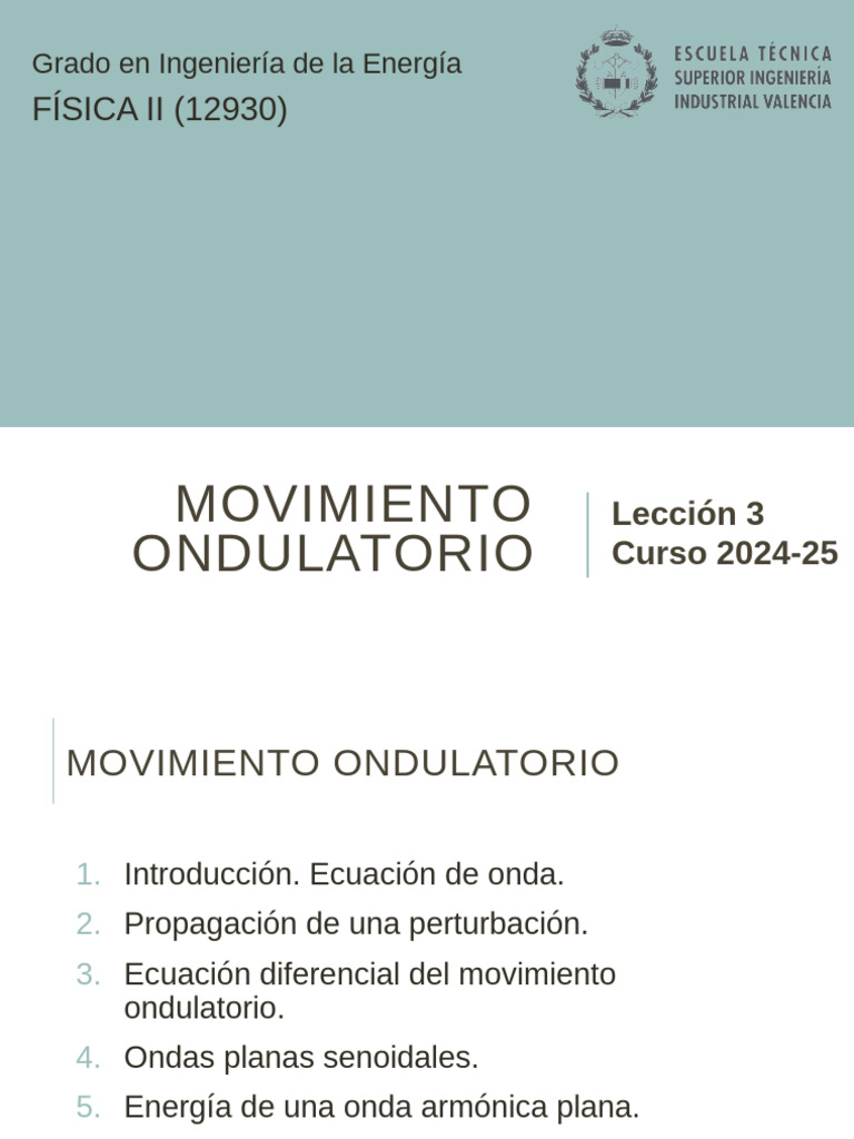 Lección 3. Movimiento Ondulatorio | PDF | Olas | Ecuación de onda