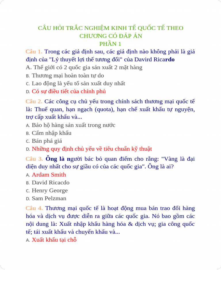 Trắc Nghiệm Ôn Tập KTHQT | PDF