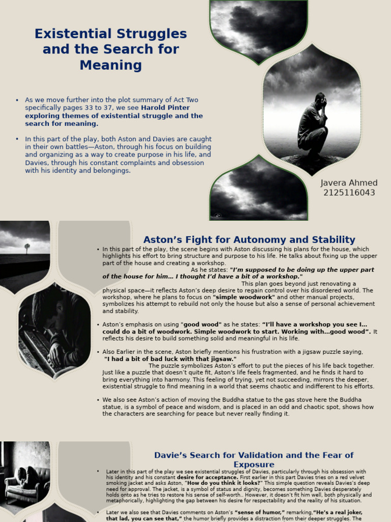 Existential Struggles in Act 2 of The Caretaker play... | PDF ...