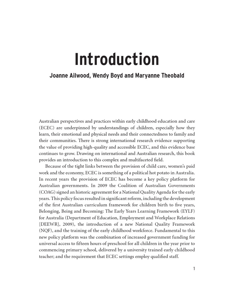Understanding Early Childhood Education and Care I... - (Introduction ...