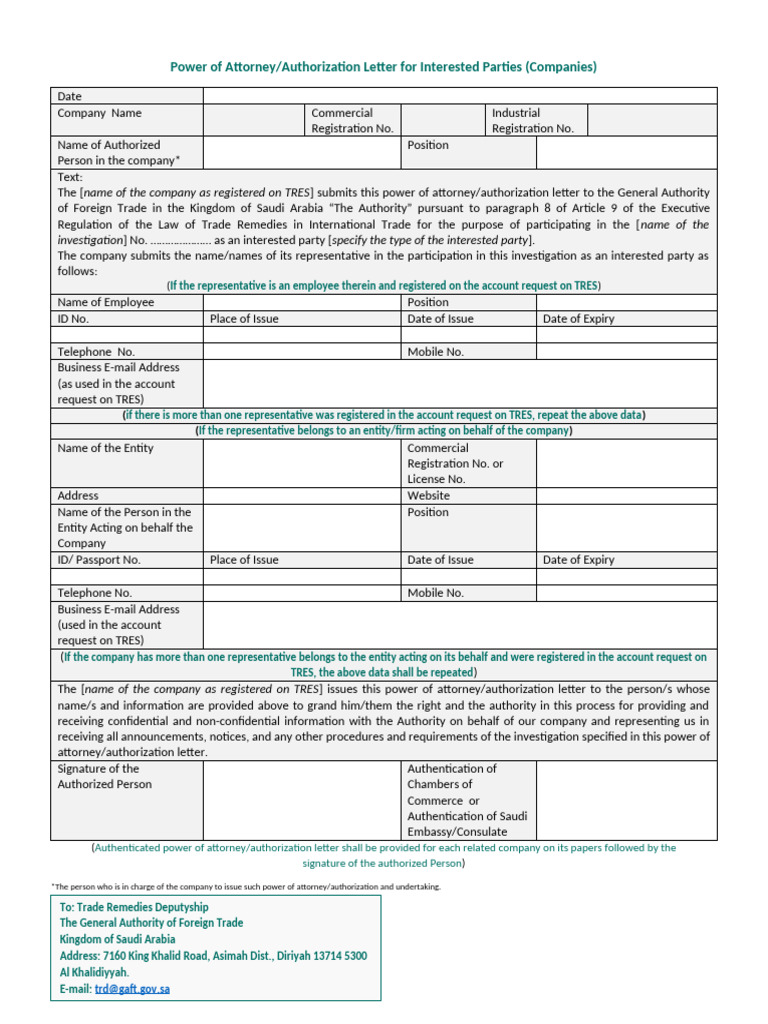 1.authorization Letter or Power of Attorney and Undertaking For Interested Parties (Companies ...