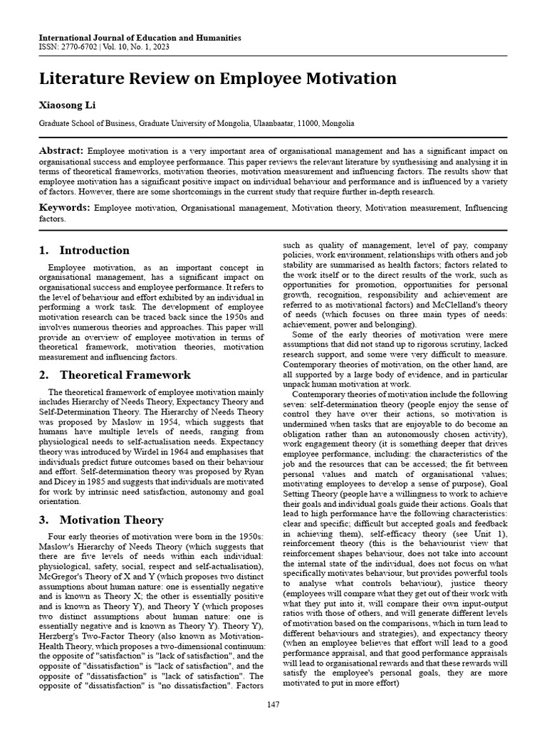 Literature Review on Employee Motivation | PDF | Motivational | Motivation