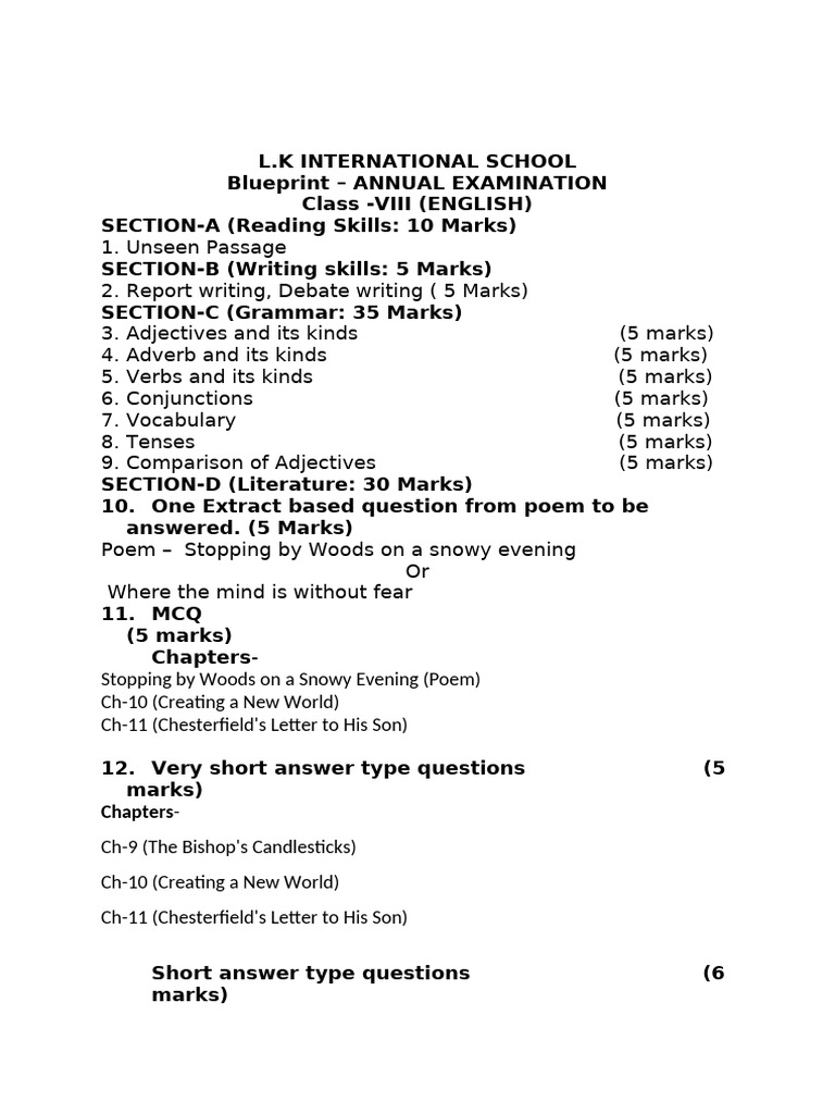 8th Class Annual Blue Print | PDF