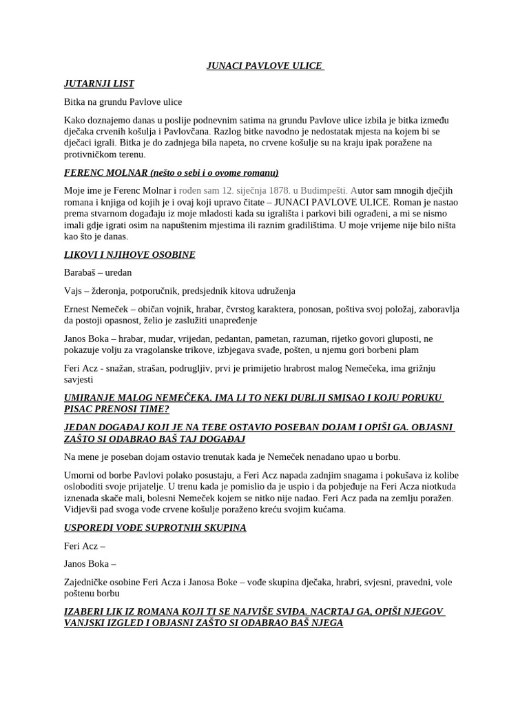 Junaci Pavlove Ulice | PDF
