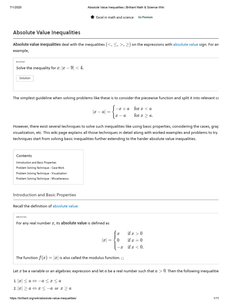 Absolute Value Inequalities - Brilliant Math & Science Wiki | PDF ...