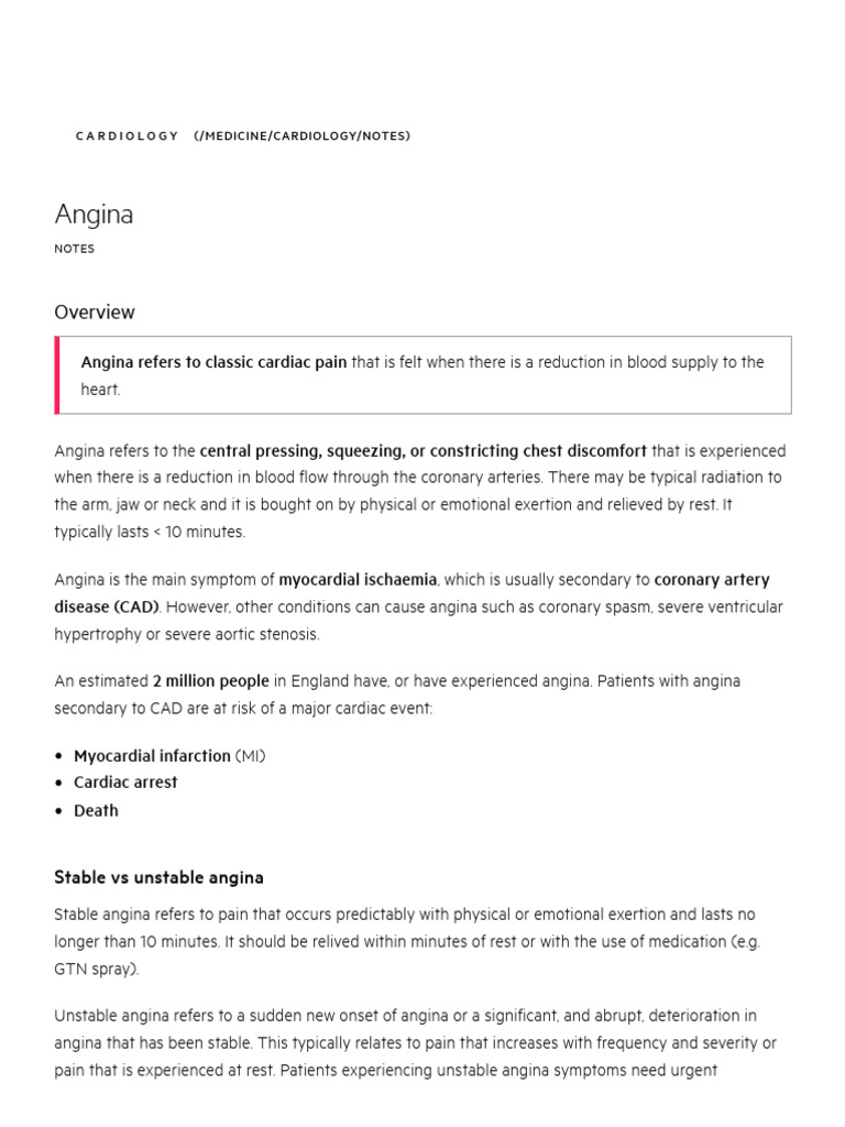 Pulsenotes - Angina Notes | PDF | Cardiology | Coronary Artery Disease