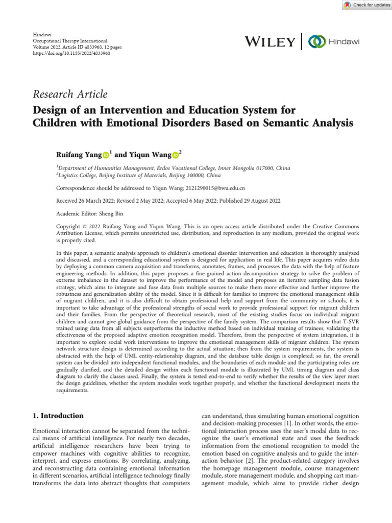 Occupational Therapy International - 2022 - Yang - Design of An ...