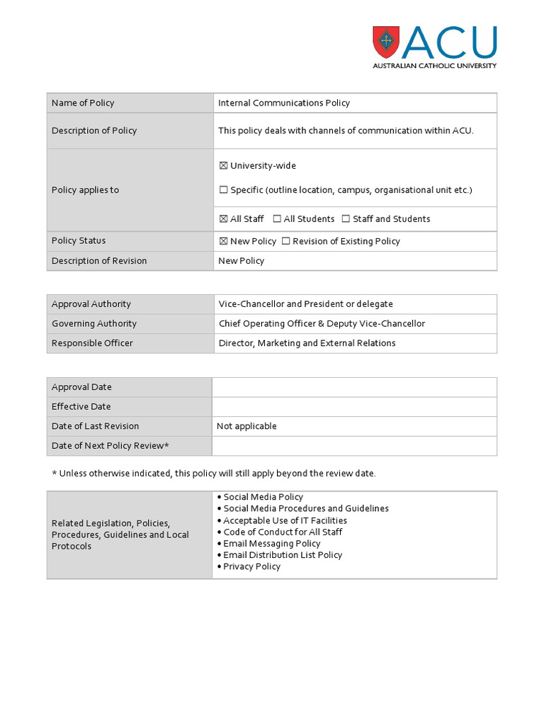 ACU Internal Communications Policy | PDF | Communication | Information