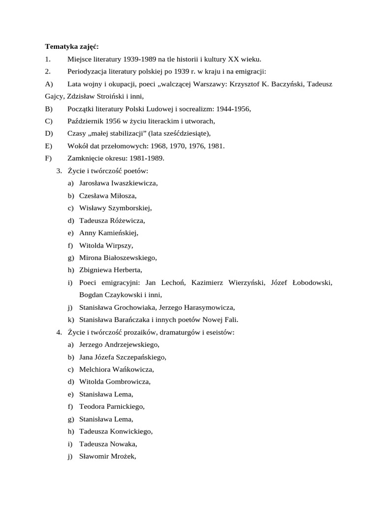 Tematyka Zajęć | PDF