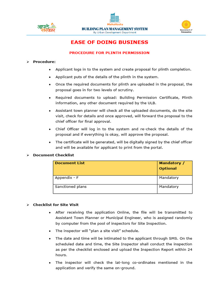 Procedure For Plinth Permission | PDF