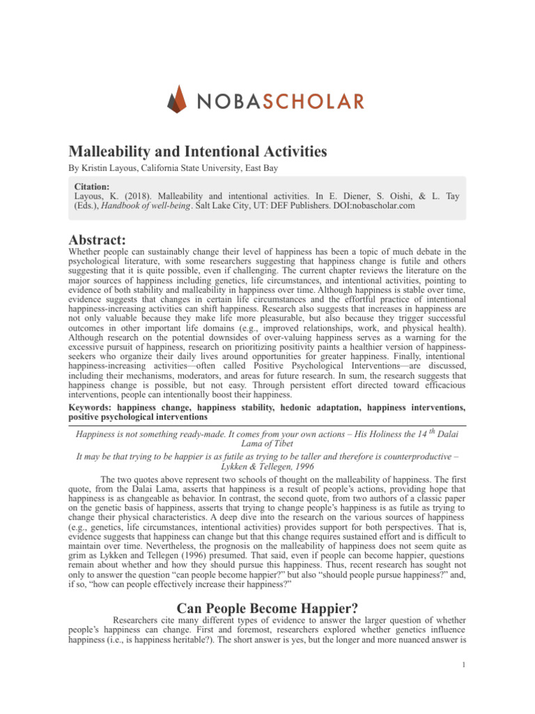 Malleability and Intentional Activities-reading | PDF | Happiness ...