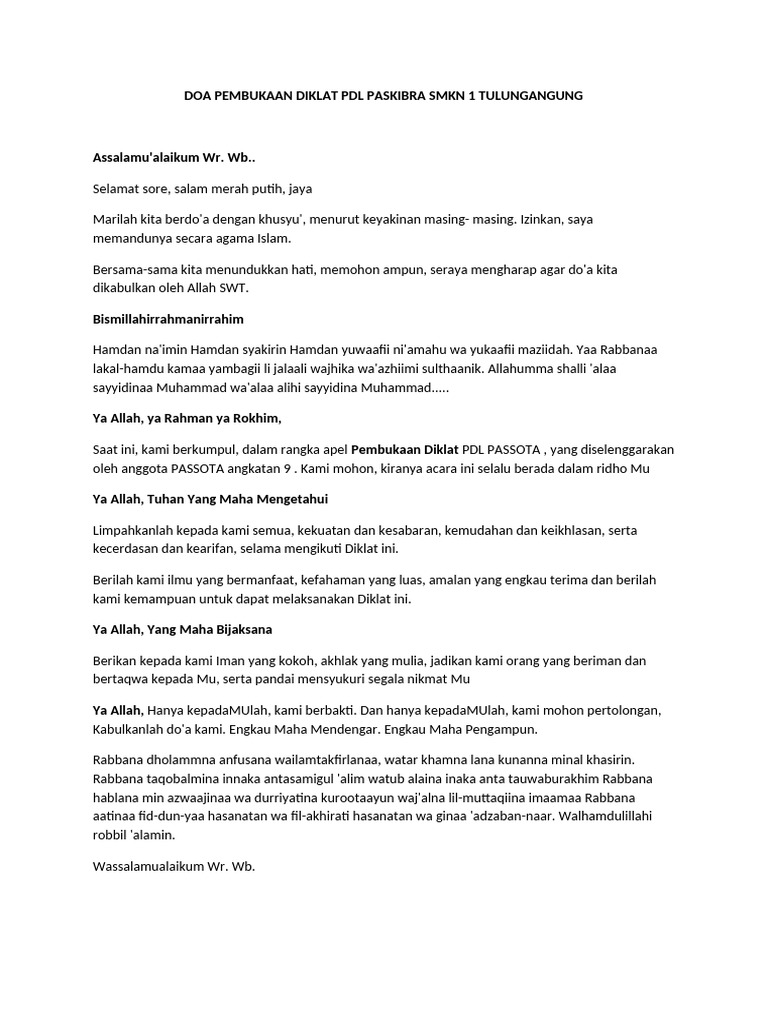 Doa Pembukaan Diklat PDL | PDF