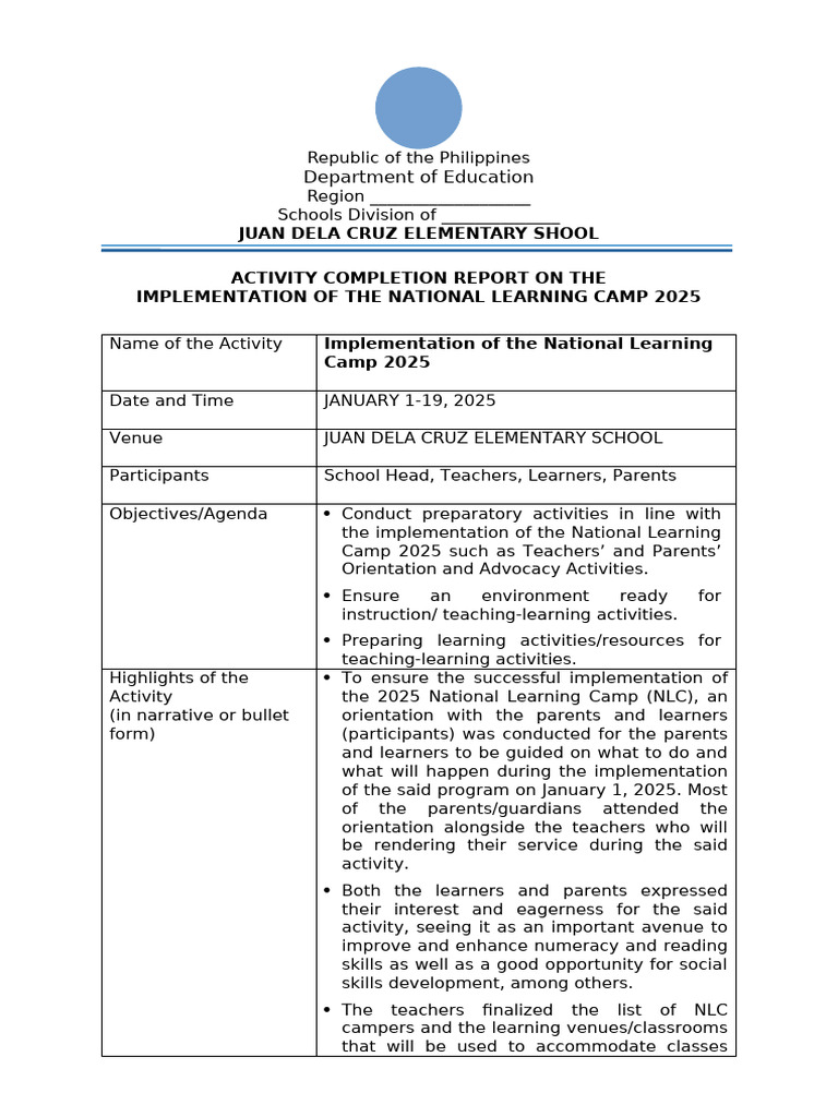 Activity Completion Report (ACR) 2025 | PDF | Teachers | Intelligence