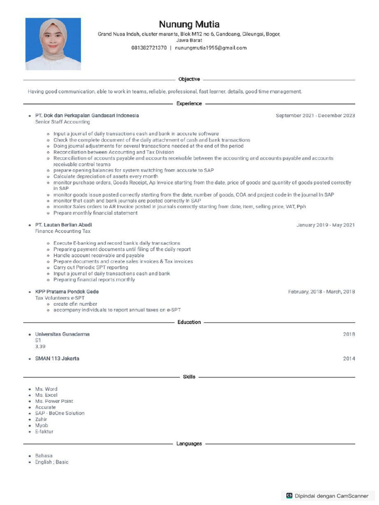 Nunung Mutia STAFF KEUANGAN Resume | PDF