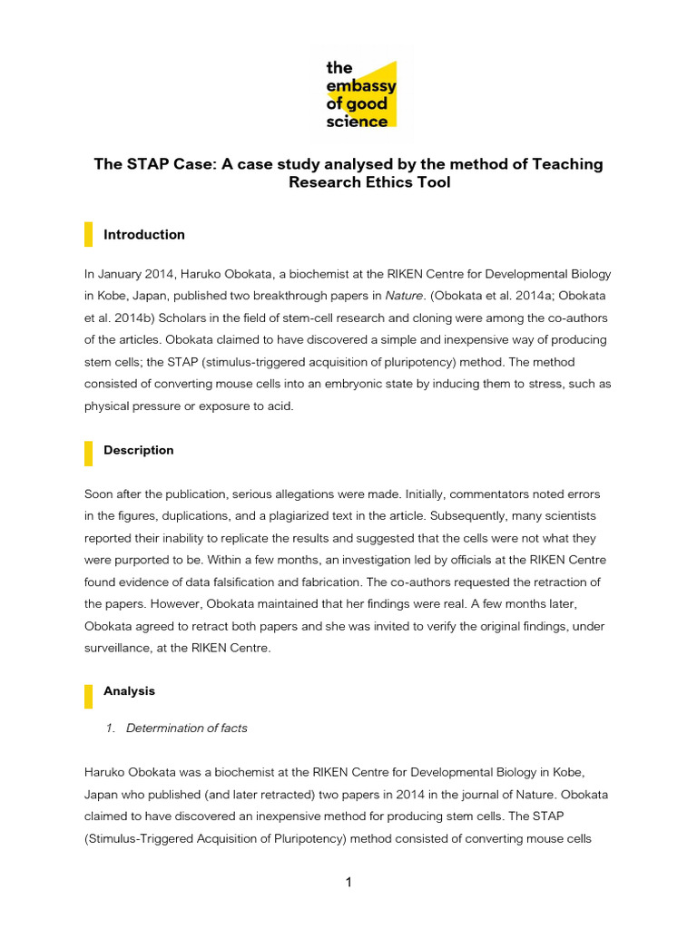 STAP Case: Ethics in Stem Cell Research | PDF