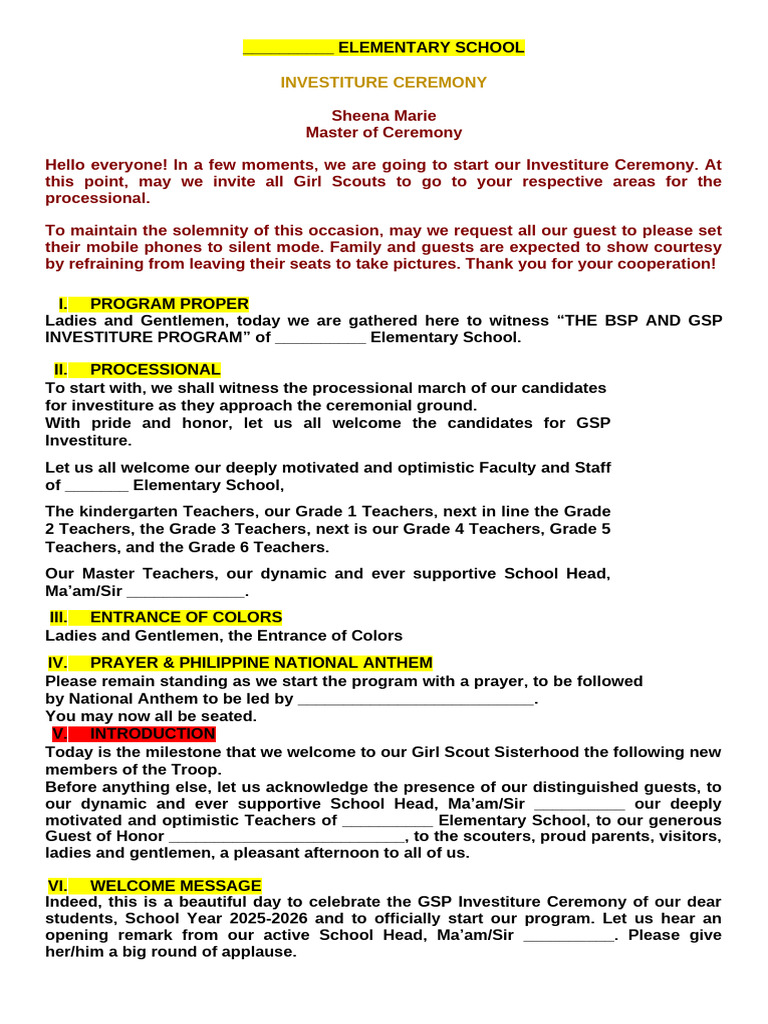 Girl Scouts and Boy Scouts Script 2025 (Investiture) | PDF