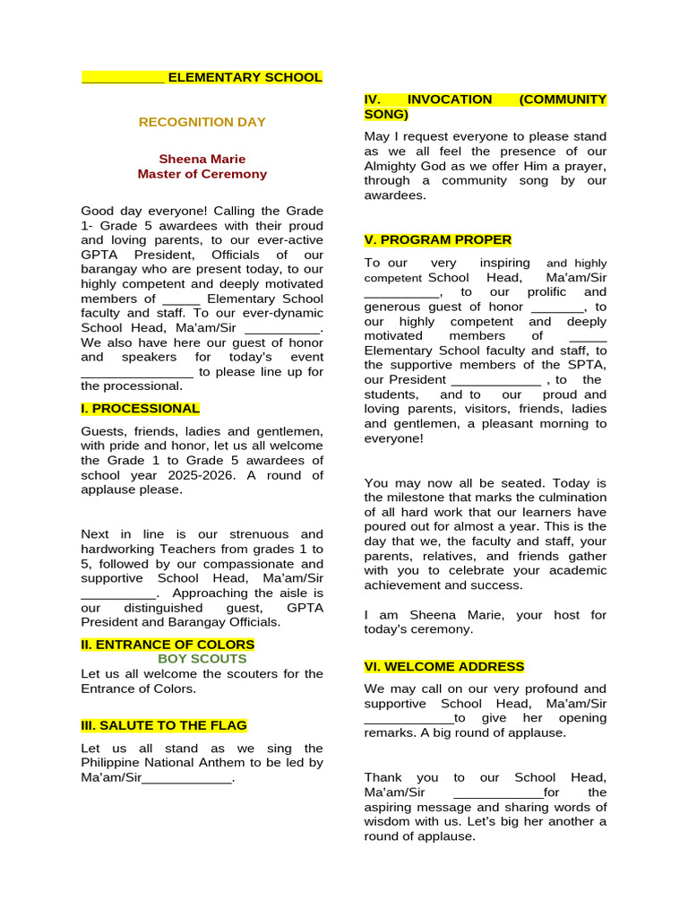 Recognition Day Script 2025 | PDF