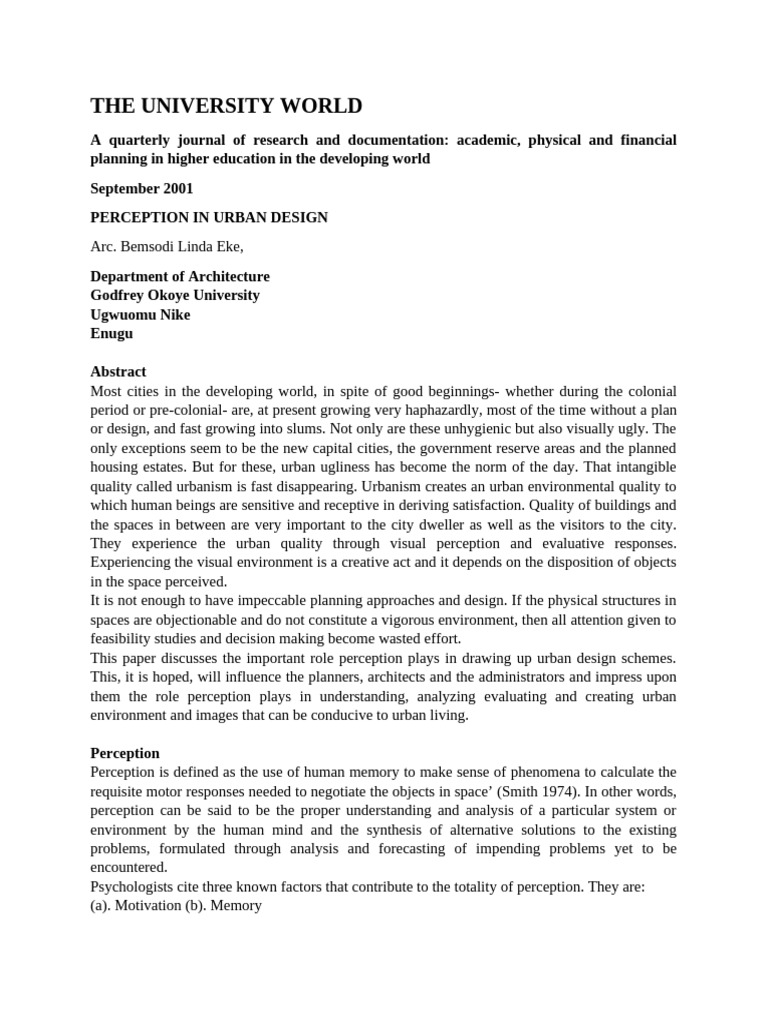 Perception-in-Urban-Design | PDF | Perception | Memory