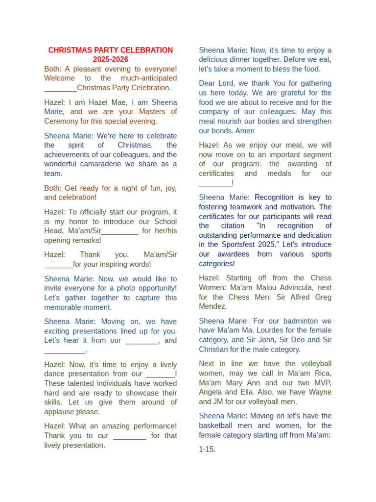 2025 School Christmas Party Script | PDF