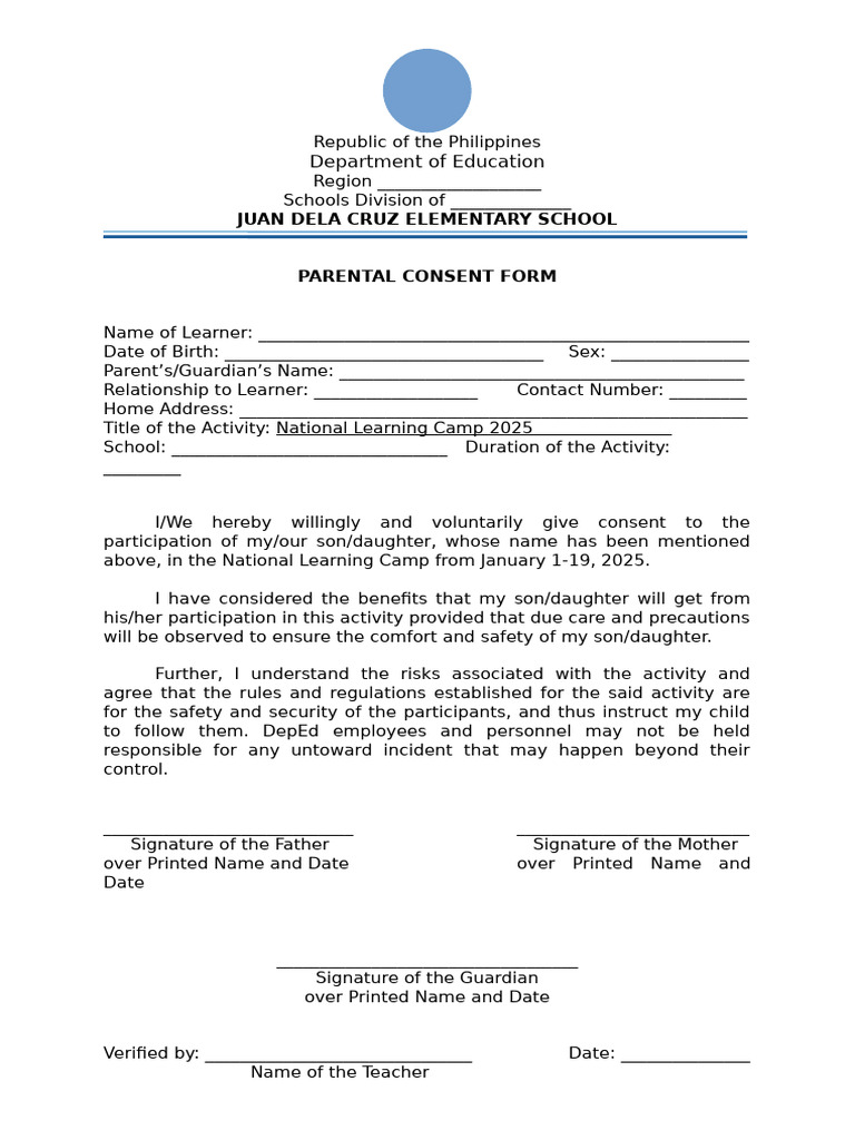 NLC Parental Consent 2025 | PDF