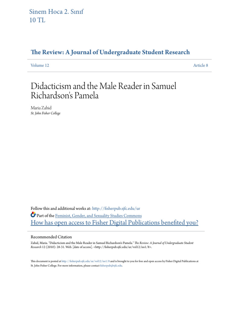 Didacticism and The Male Reader in Samuel Richardsons Pamela-An Essay ...