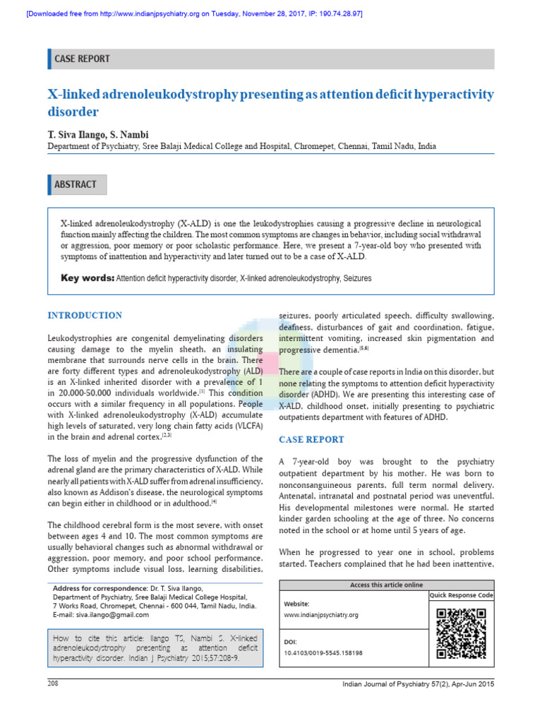 X Linked Adrenoleukodystrophy Presenting As Attention Deficit Hyperactivity Disorder | PDF ...