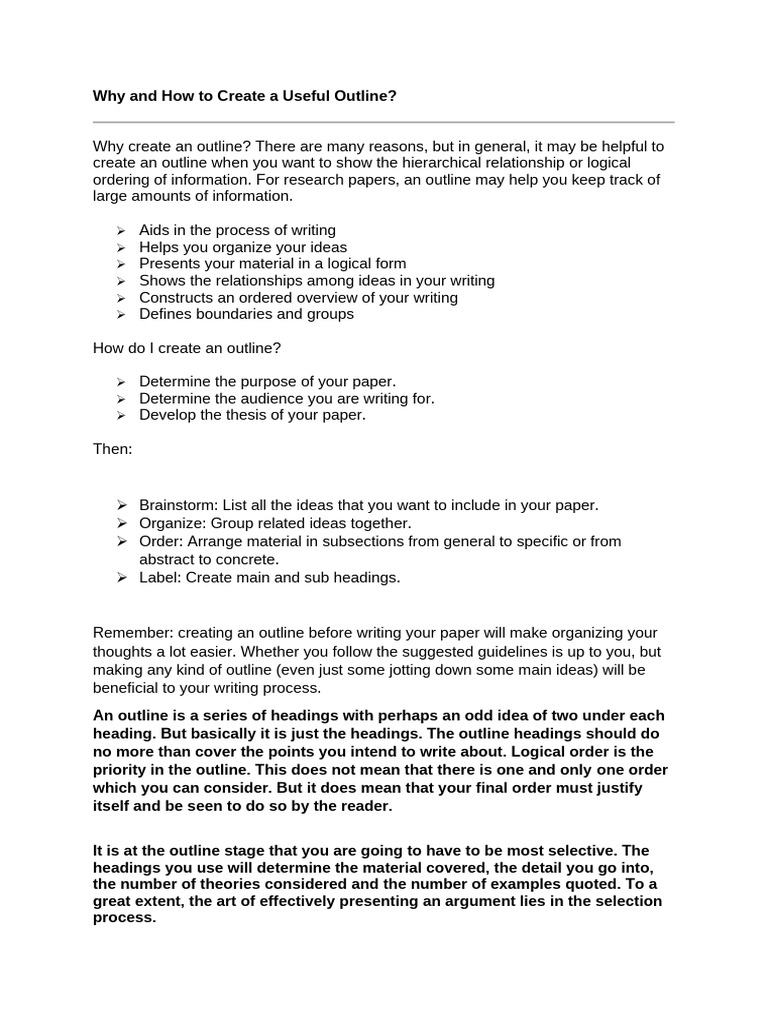 Why and How To Create A Useful Outline | PDF | Cognition