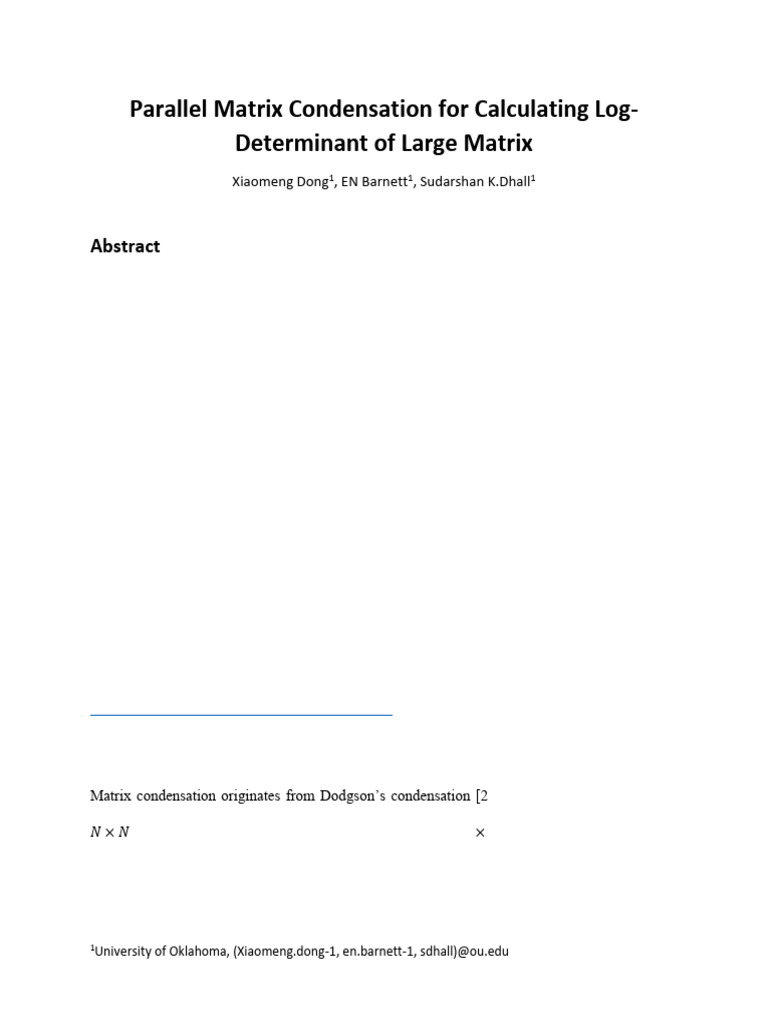 Parallel Matrix Condensation For Calculating LogDeterminant of Large ...