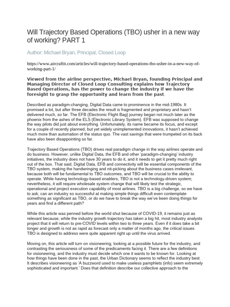 Will Trajectory Based Operations | PDF | Airport | Air Traffic Control