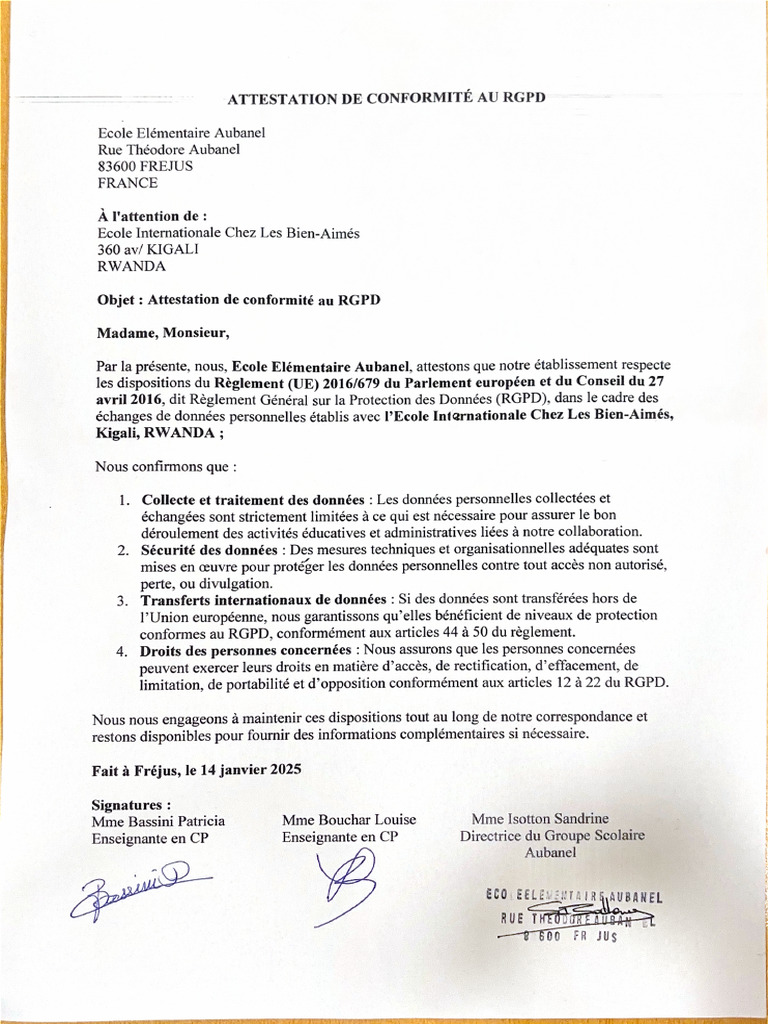 ATTESTATION DE CONFORMITÉ AU RGPD | PDF