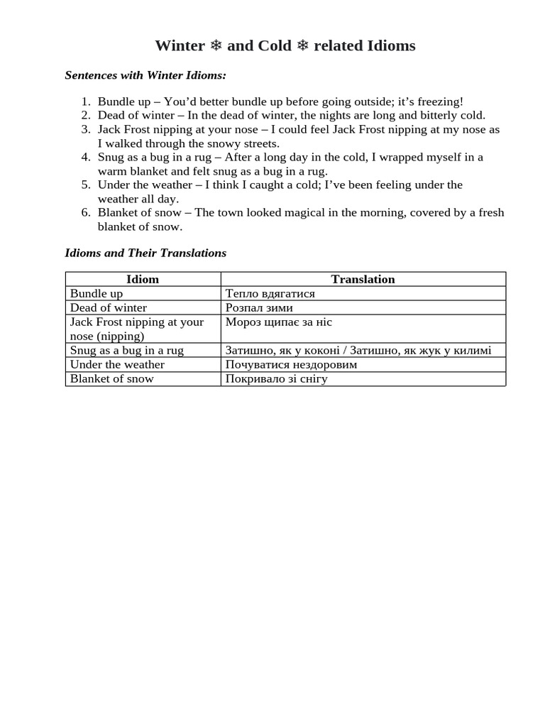 Winter and Cold Related Idioms | PDF