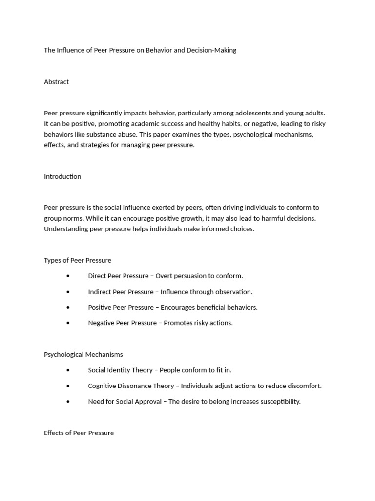 Peer Pressure: Impact and Management | PDF