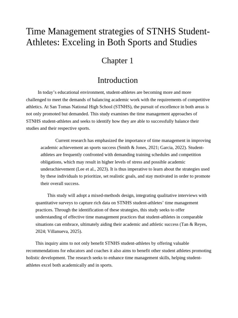 Time Management Strategies of STNHS Student-Athletes: Exceling in Both ...