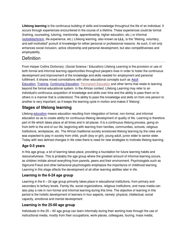 Lifelong Learning | PDF | Lifelong Learning | Adult Education