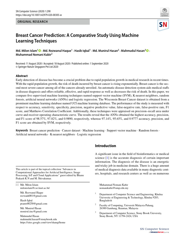 Breast Cancer Prediction a Comparative S-1 | PDF | Machine Learning ...