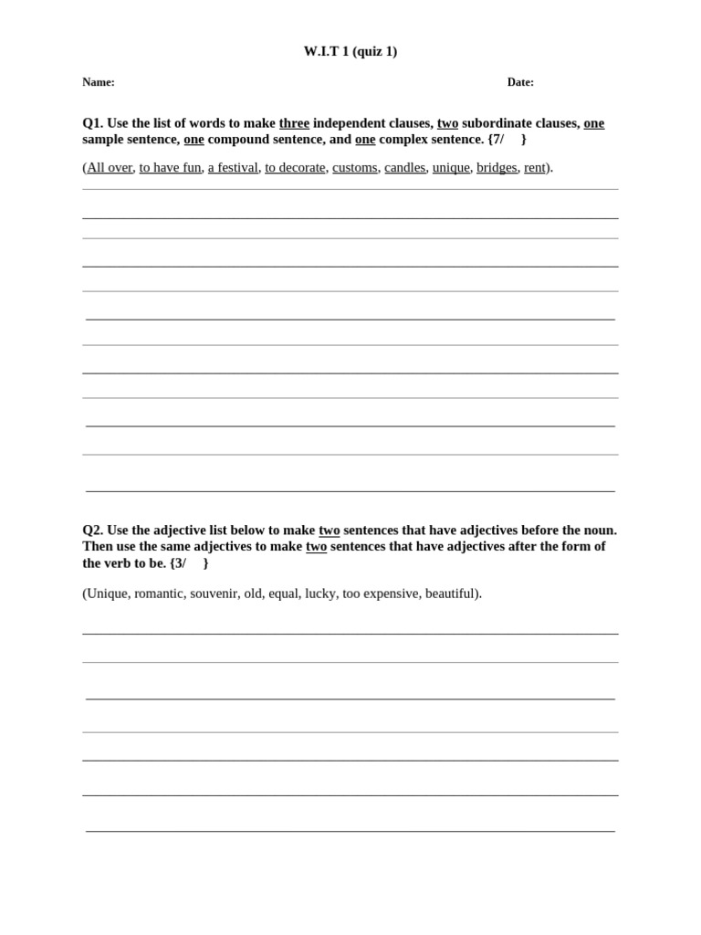 Grammar and Sentence Structure Quiz | PDF