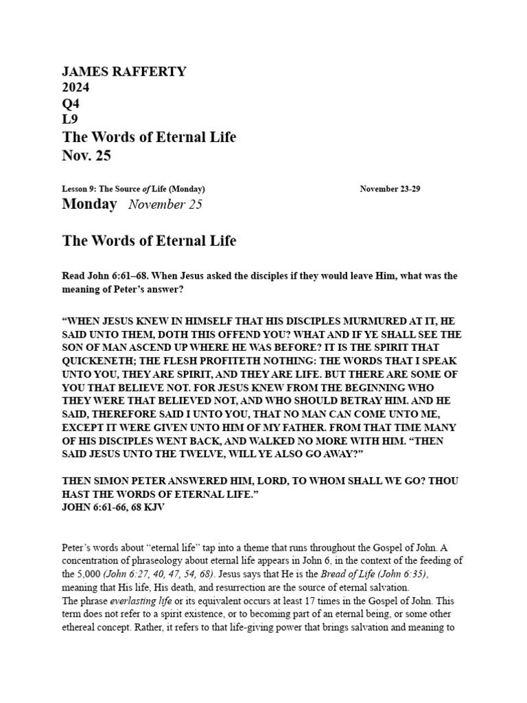 James Rafferty 2024 Q4 L9 The Words of Eternal Life | PDF | Faith ...