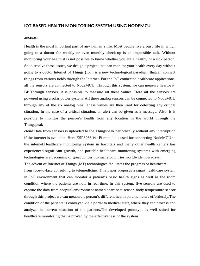 Iot Based Health Monitoring System Using Nodemcu | PDF