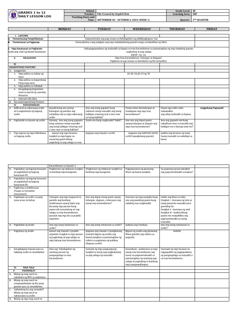 DLL - Esp 3 - Q2 - W1 | PDF