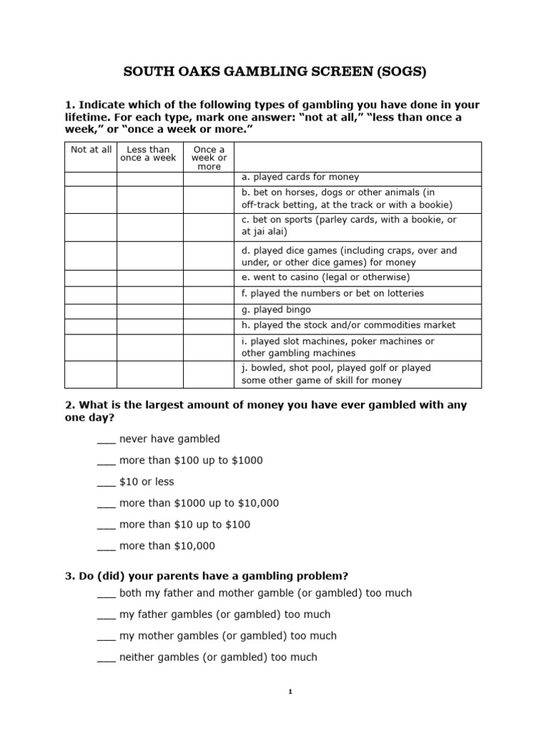 South Oaks Gambling Screen Guide | PDF | Gambling | Gaming