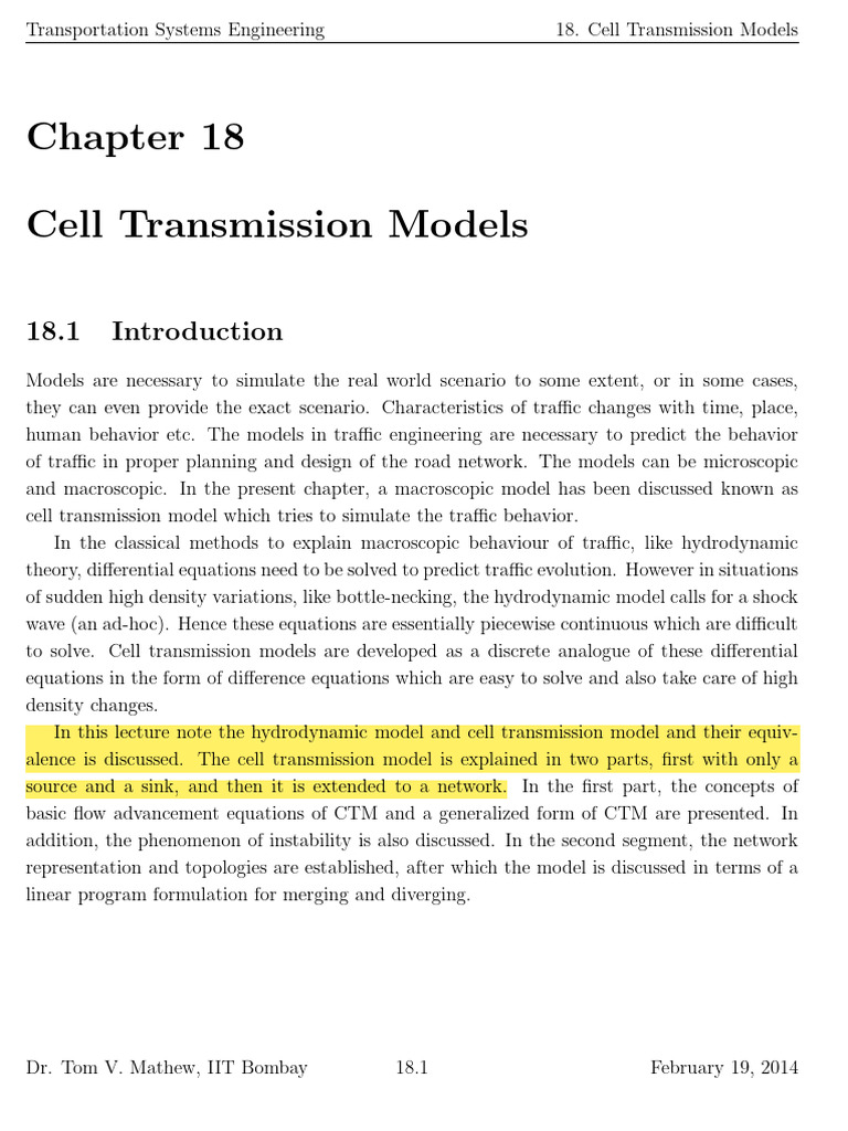 Doc-12 Cell Transmission Model NPTEL_(Ch-18) | PDF | Fluid Dynamics