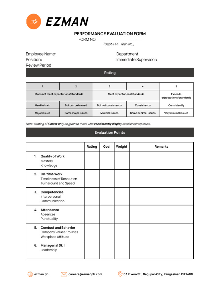 Performance Evaluation Form | PDF