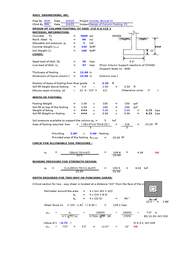 Ito, Bonnel CT Footing Calcu - 8th Dec 17 | PDF | Foundation (Engineering) | Structural Engineering
