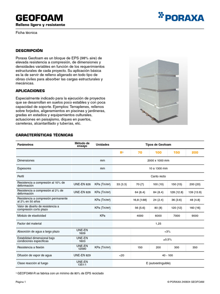 Ficha Geofoam Poraxa | PDF | Ingeniería de Edificación | Ingeniería mecánica