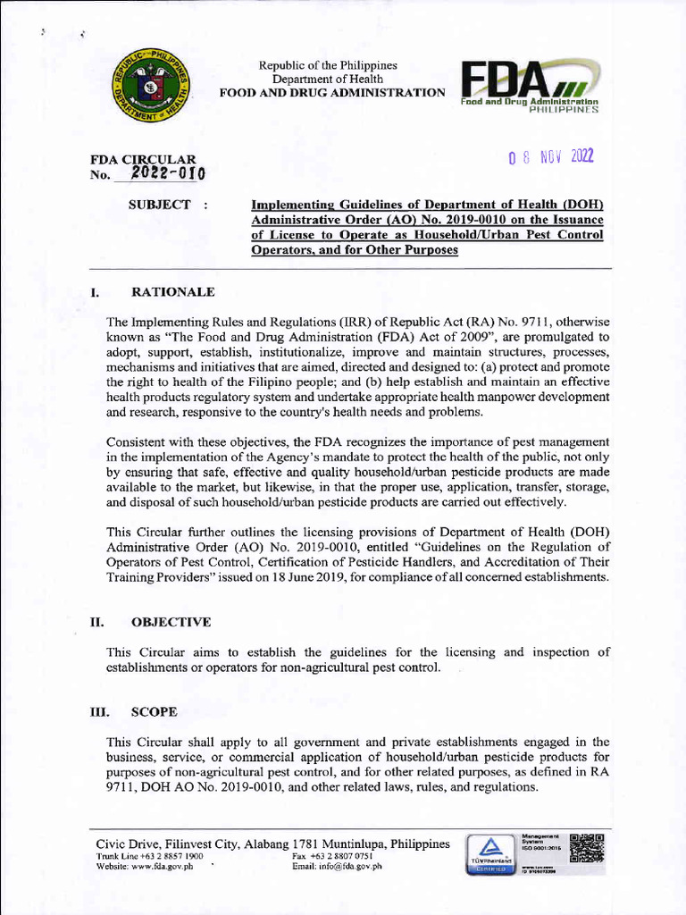 New FDA Circular No.2022 010 1 | PDF