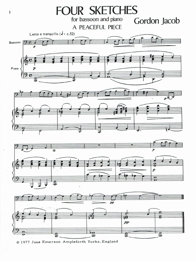 JACOB - Four Sketches For Bassoon and Piano (Piano) | PDF