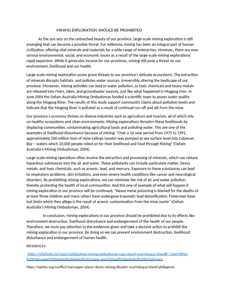 Mining Exploration Should Be Prohibited | PDF | Mining | Pollution