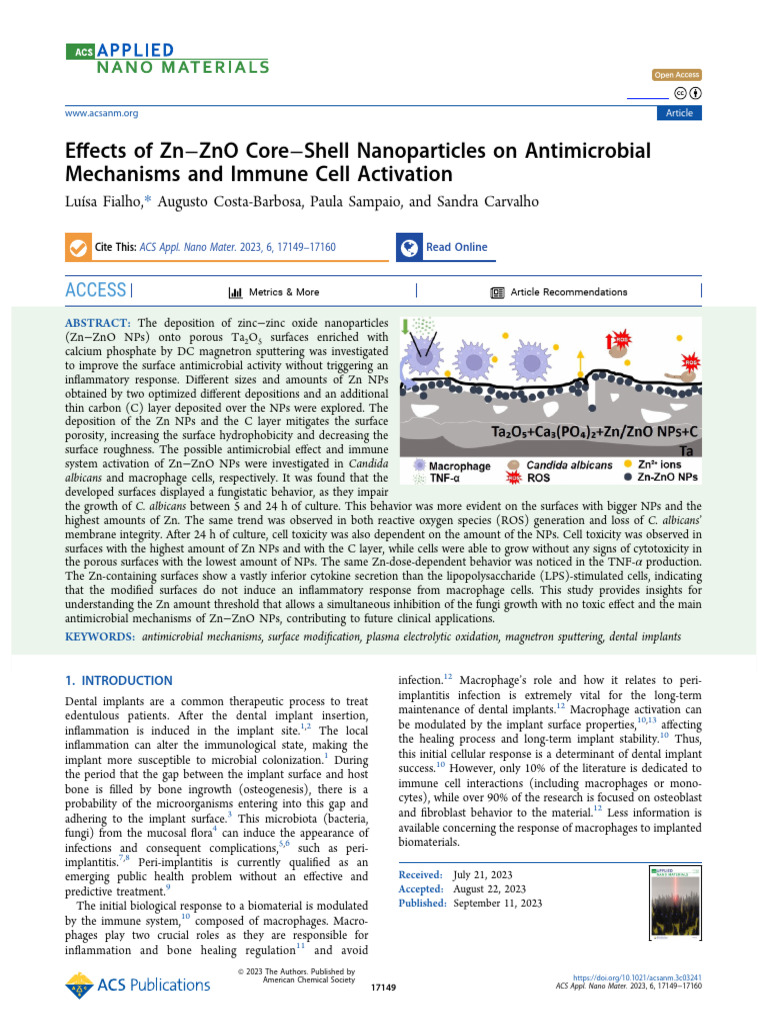 Fialho Et Al 2023 Effects of ZN Zno Core Shell Nanoparticles On Antimicrobial Mechanisms and ...