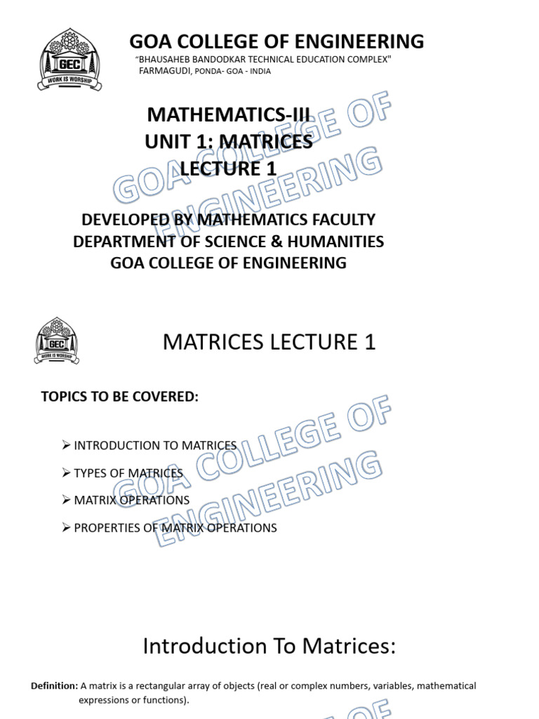 Matrices lecture 1 | PDF | Matrix (Mathematics) | Finite Element Method