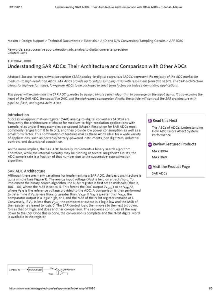 Understanding SAR ADCs - Their Architecture and Comparison With Other ADCs - Tutorial - Maxim | PDF